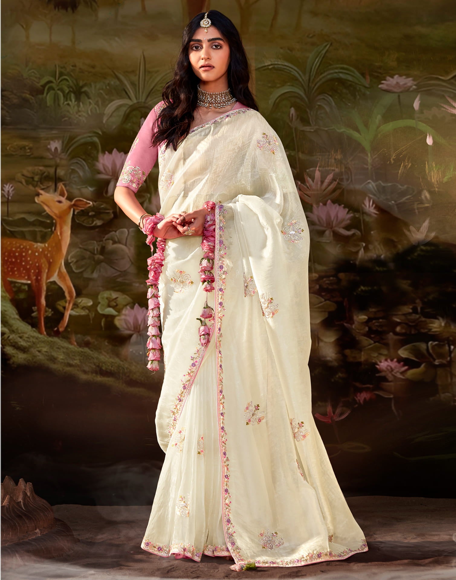 Off White Silk Sequence Embroidery Saree – Sudathi