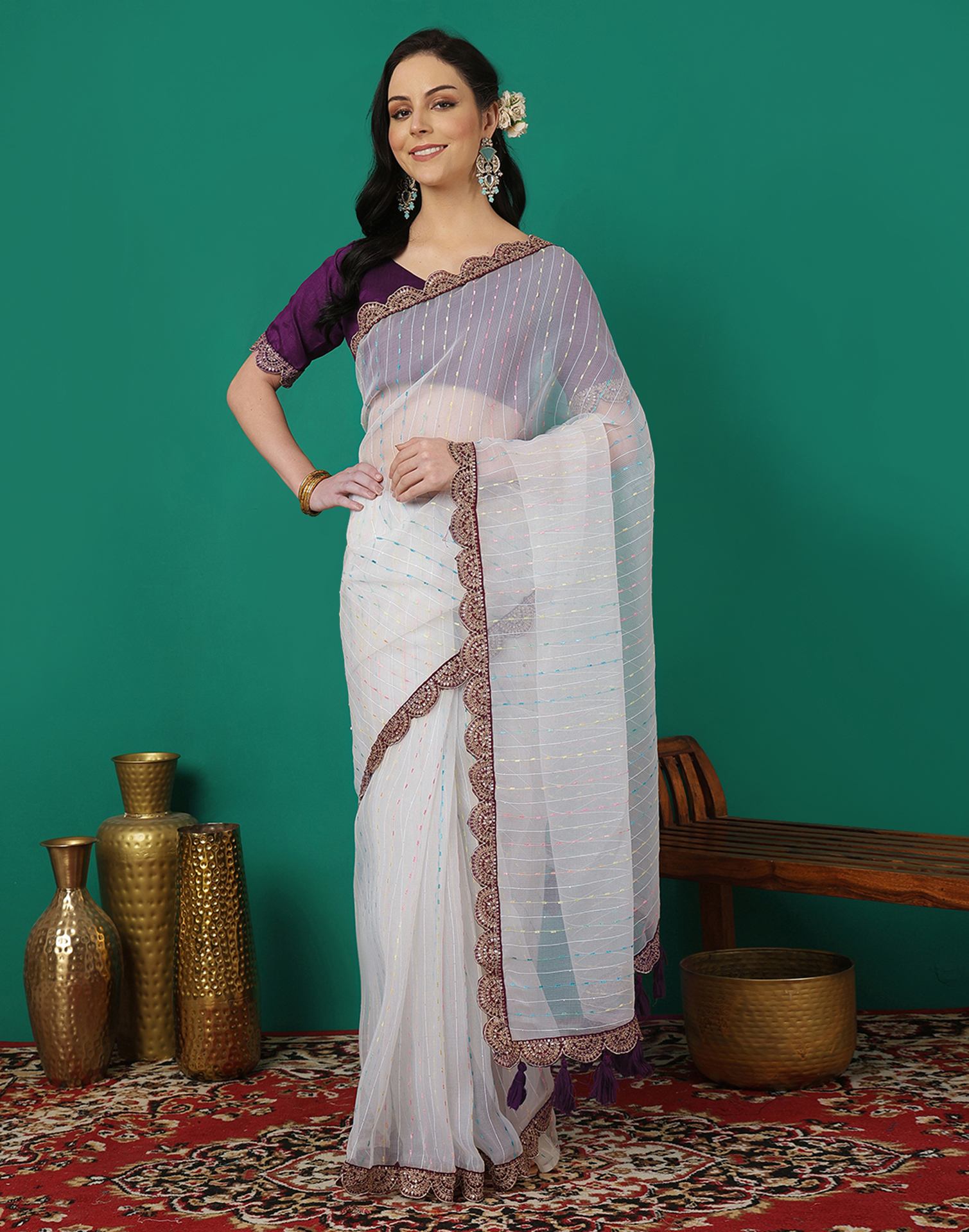 White Organza Sequence Saree – Sudathi