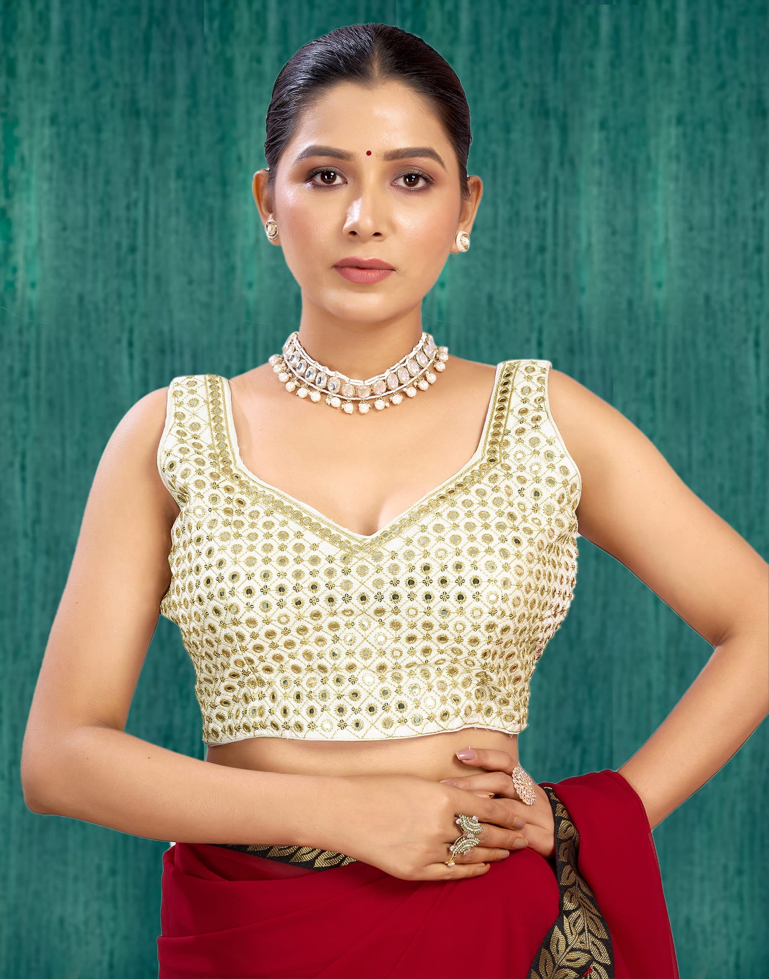 White Silk Mirror Work Blouse – Sudathi