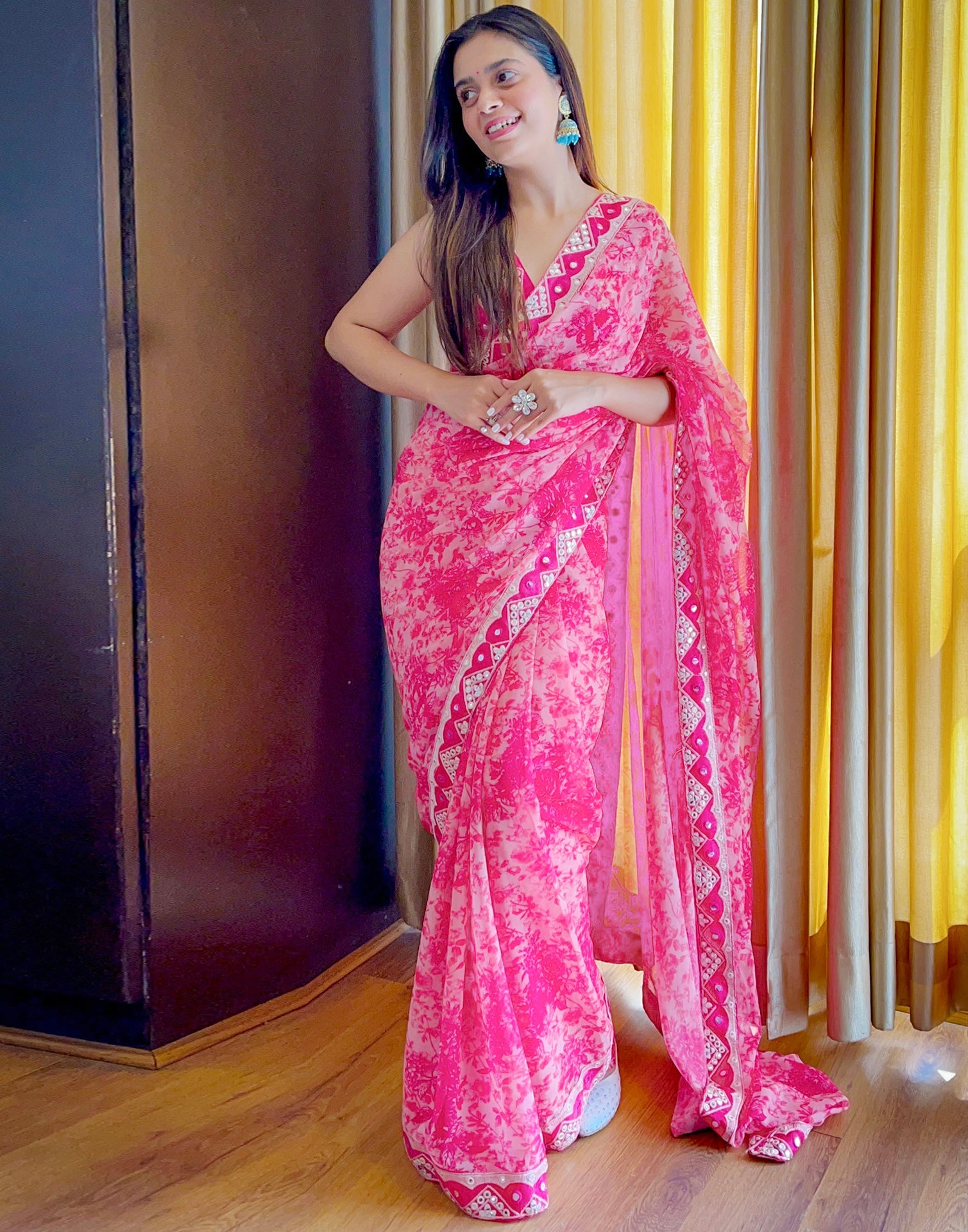Pink Georgette Saree | Leemboodi – Sudathi