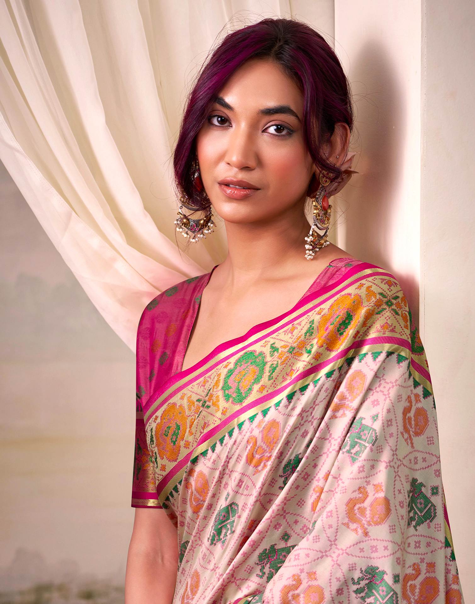 Rose Pink Silk Woven Patola Saree – Sudathi